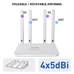 TUOSHI N300 WiFi Unlocked 4G LTE Modem Router with SIM Card Slot, 300Mbps WiFi, LTE Cat4, EC25-AFX Qualcomm Chipset,5dBi High Gain Antennas,Plug and Play,LT15X