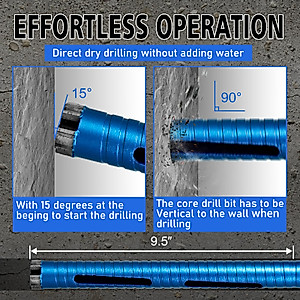 SALI Diamond Core Drill Bits 2" Diameter 10"/254mm Drilling Depth 5/8-11" Thread Core Bit Turbo Laser-Welded Segments for Cured Concrete with Rebar, Brick, Block, Masonry, Stone with Two Adapters