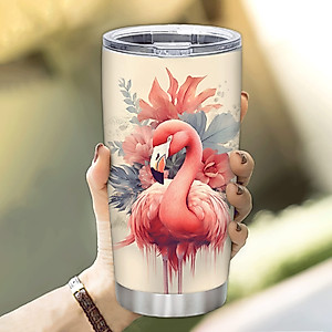Hyturtle Personalized Gifts For Flamingo Lover - Flamingo Prints Custom Name Stainless Steel Tumbler 20oz With Lid - Idea Bird, Animal lover Gift For Women Girl On Birthday, Christmas