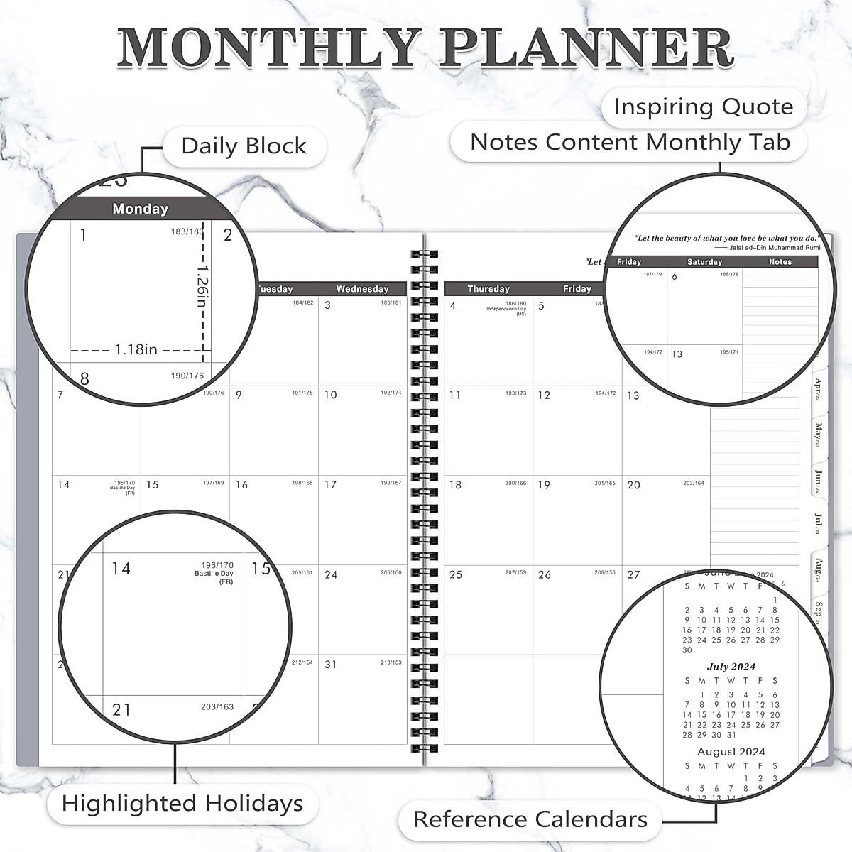 2024-2026 Monthly Planner - Monthly Planner from July 2024 to June 2026, Monthly Planner 2024-2026, 9'' x 11'' Grey