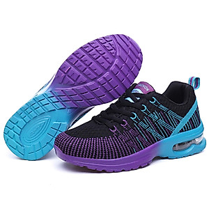 FLIOZY Womens Running Shoes Air Cushion Lightweight Sneakers Youth Girls Breathable Lace-up Walking Tennis Shoes for Gym Shopping Outdoor Sports Shoes Black 41