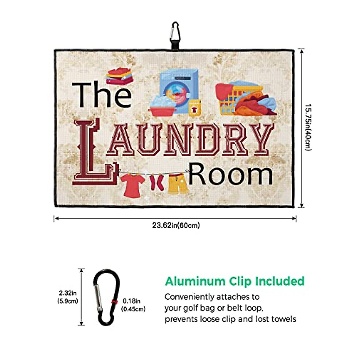 Laundry Room Golf Towel 24"x16", Absorbent Microfiber Towels Golf Accessories, Retro Yellow Washing Machine Clothes Golf Towels for Golf Bags with Clip Funny Golf Towel Gifts for Man Women