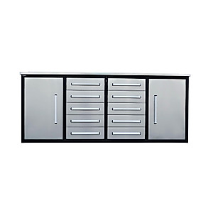 TTBKA 7' Storage Cabinet with Workbench, 10 Drawers, 2 Cabinets, Locks & Sliding Rails, Size:87.8" L x 23.62" W x 38.19" H (Silver)