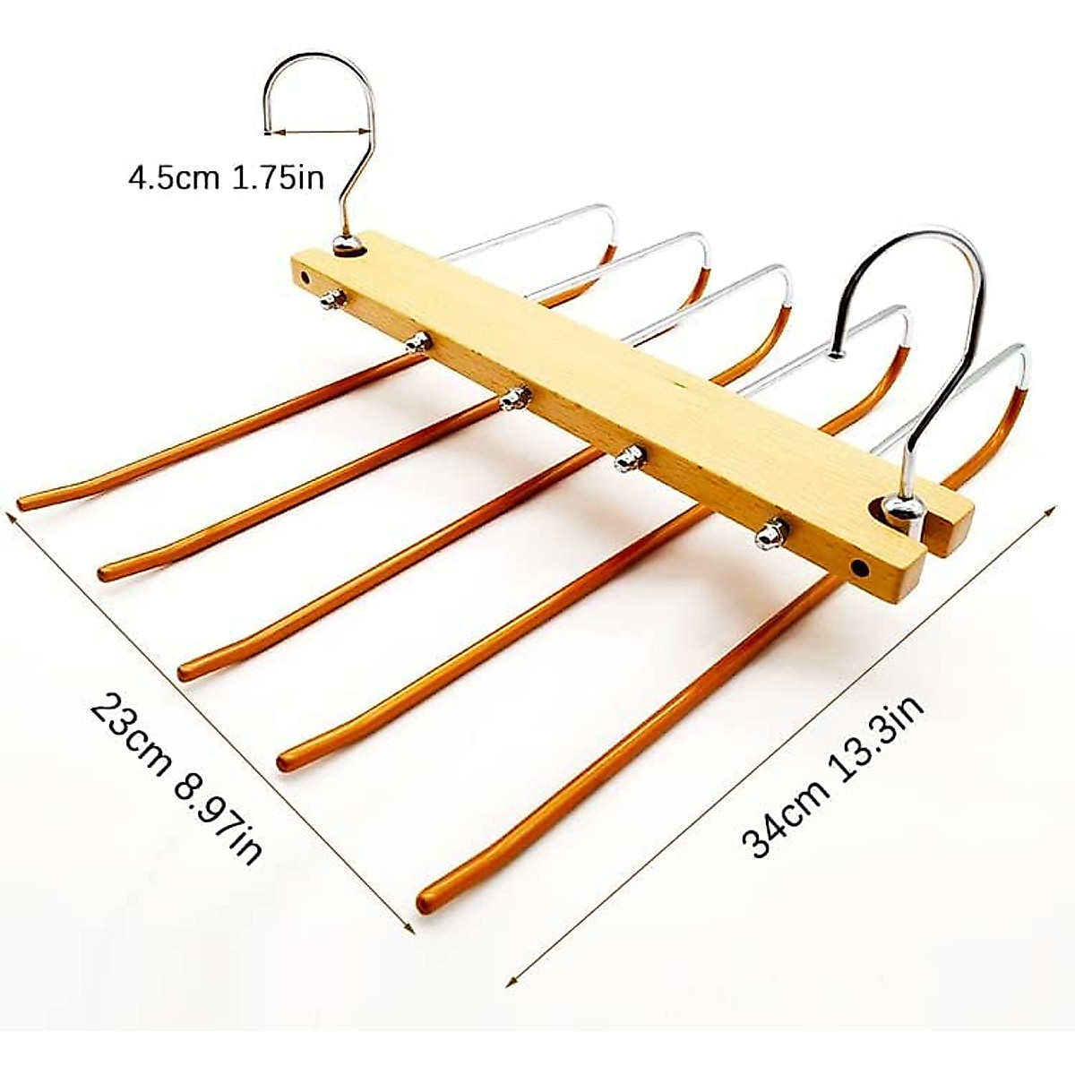 Uniworld Beech Wooden Pants Hangers Space Saver - Trouser Hanger, Space-Saving Multiple 5-in-1 Stainless Steel Extendible, Foldable Multi Magic Wardrobe Clothes Hanger Holder, Standard (Pack of 1)