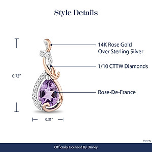 Jewelili Enchanted Disney Fine Jewelry 14K Rose Gold over Sterling Silver with 1/10 Cttw Diamond Amethyst Rapunzel Dangle Earrings