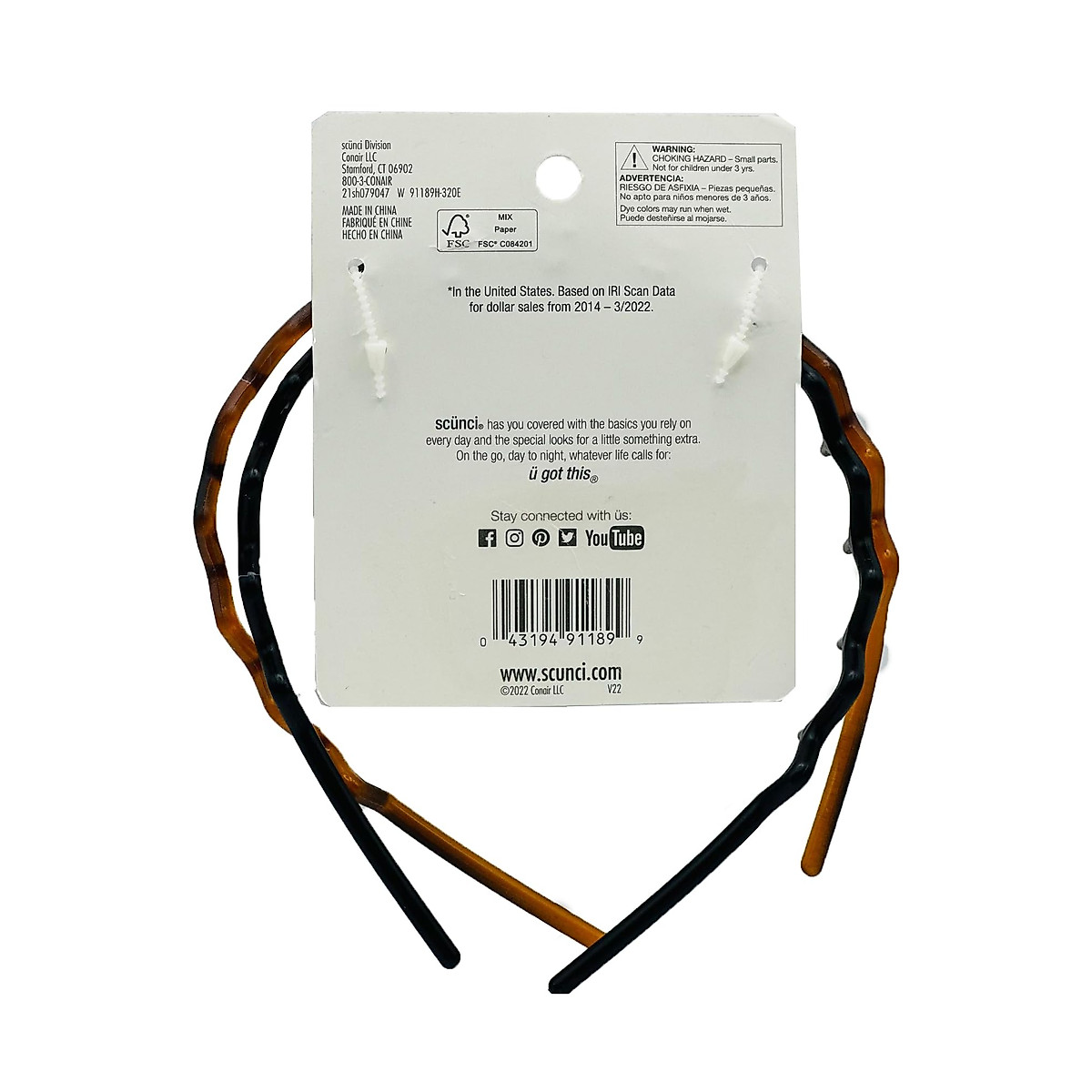 Scunci Effortless Beauty Headbands, 1-Inch Wide, 2-Count (1-Pack)