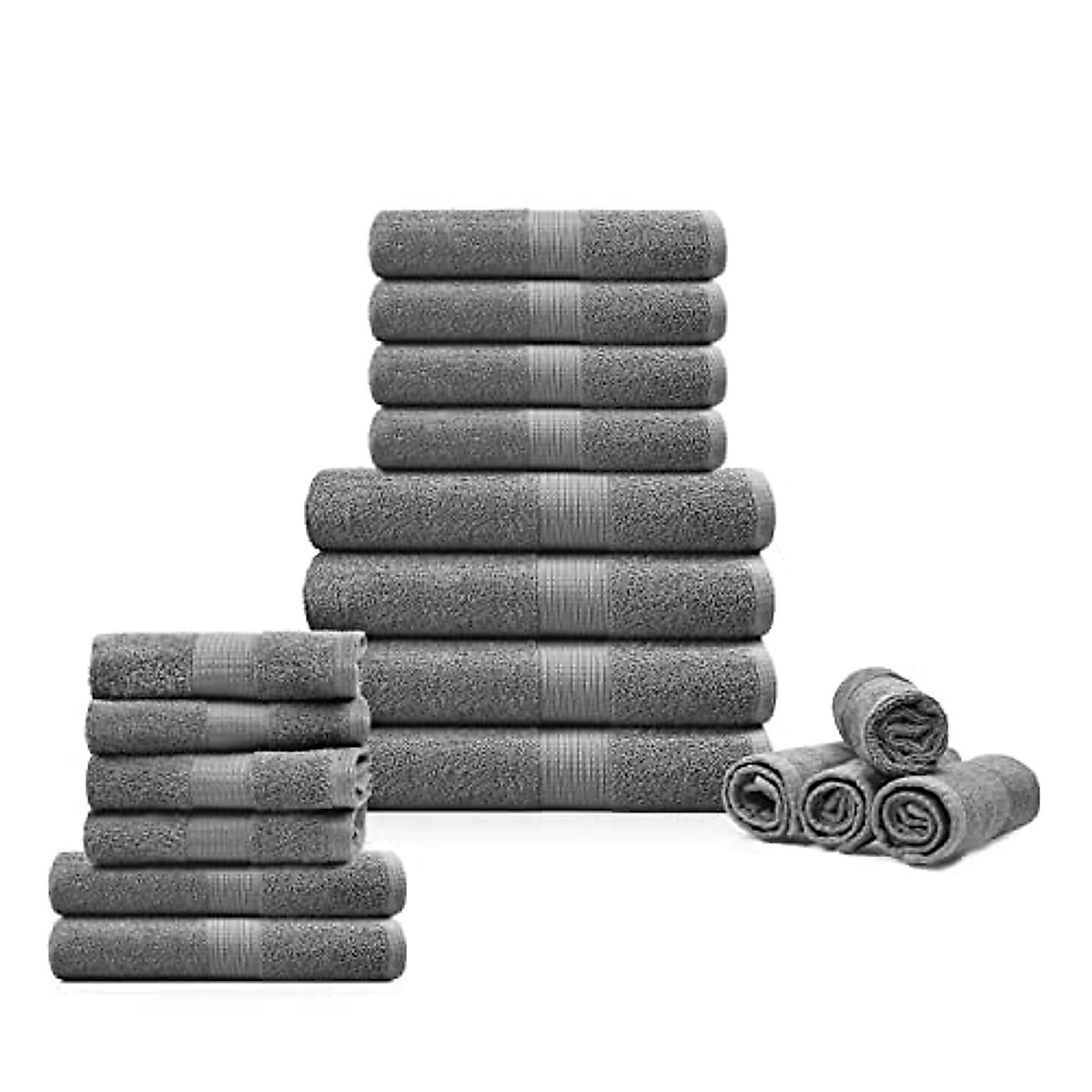 LANE LINEN Cotton Bath Towels for Bathroom Set-18 PC Bathroom Towels Set-4 Bath Towels, 6 Hand Towels for Bathroom, 8 Wash Cloths for Your Body, Soft Turkish Towel Sets for Bathroom - Space Grey