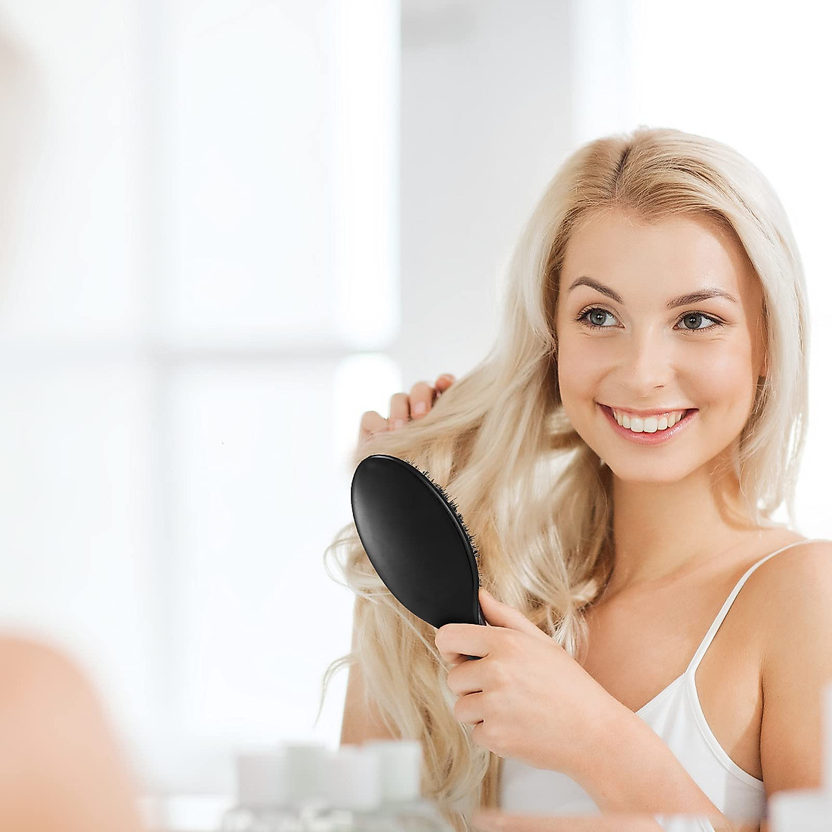 Geiserailie Hair Brushes, 2 Pieces Boar Bristle Hair Brushes with Nylon Quill, Natural Bristles Hair Extensions for Women, Men and Kids, Promotes Smooth and Healthy Hair Growth