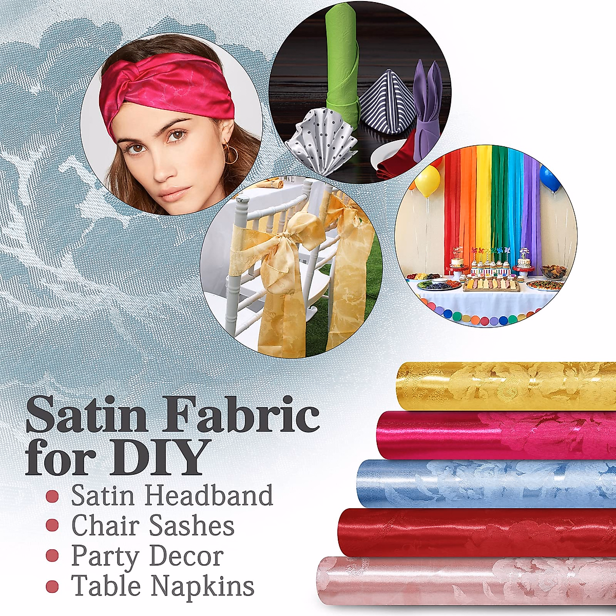 KKJIAF Satin Jacquard Fabric 3 Yards, 49" Wide Peony Pattern Shiny Silky Brocade Fabric for Dress, Shirts, Tablecloth, Table Runner, Wedding Decor, DIY Crafts, Gold