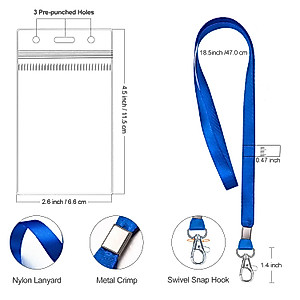 WILLIZTER Clear ID Badge Holder with Lanyard Water Proof Vertical Display Identification Card Name Card Protector with Zipper Resealable Nametag Holder (Blue-6pcs)