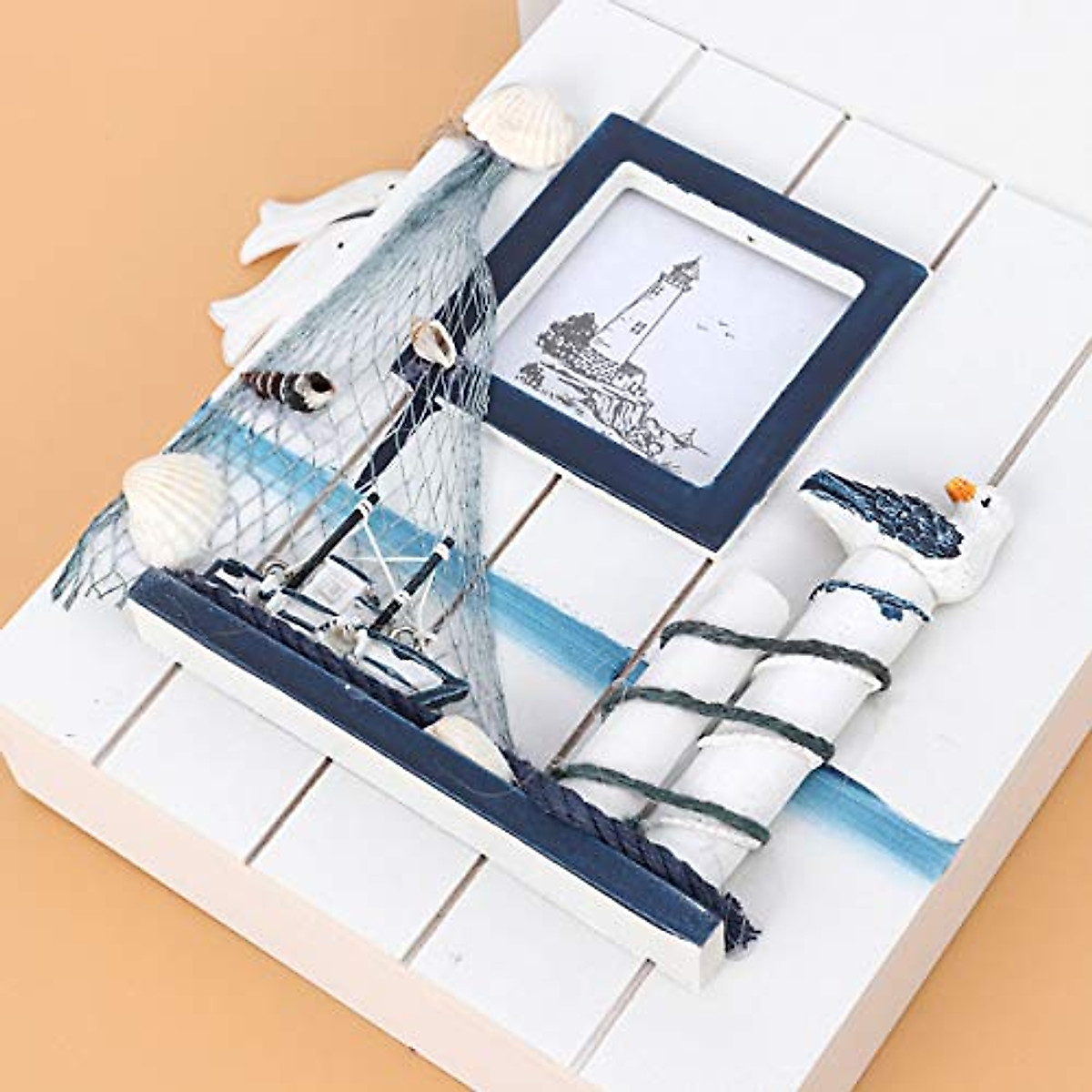 Hemoton Mediterranean Style Key Cabinet Wood Nautical Style Wall Mounted Wooden Key Holder Storage Box Cabinet Style 2