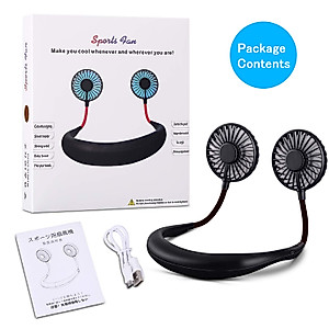 XINBAOHONG Neck Fan, Portable USB Rechargeable LED Fan Headphone Design Hand Free Personal Fan Wearable Cooler Fan with Dual Wind Head for Traveling Outdoor Office (black)
