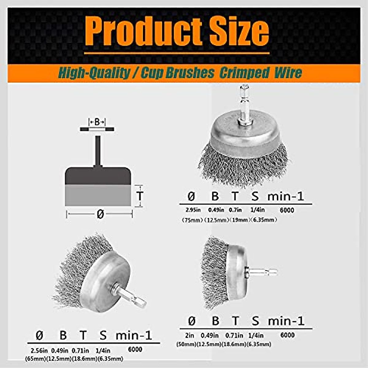 WENORA 20 Pack Wire Brush Wheel for Drill Set, Wire Brush for Drill 1/4 Inch Hex Shank 0.012 inch Coarse Carbon Steel, Wire Wheel for Drill for Cleaning Rust and Abrasive,Wire Brush Drill Attachment