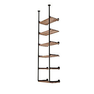 Industrial Pipe Shelving Solid Wood 6-Tier Pipe Shelves 24 inch Ladder Pipe Tall Bookshelf Industrial Floating Wall Shelves for Wall Decor 30 inch Depth Storage Rustic Shelves for Living Room Kitchen