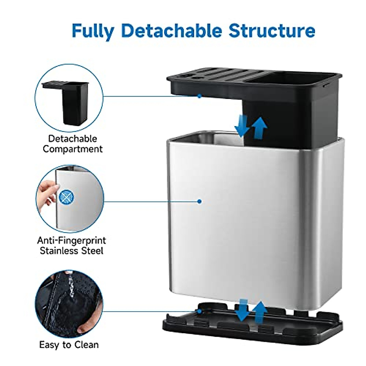 BIARTS 2 in 1 Universal Knife Block without Knives Stainless Steel Knife Holder for Kitchen Counter with Drainage Hole Knife Storage with Utensil Holder Modern Design, Rectangle, 7.7"L x 4.6"W x 7.9"H