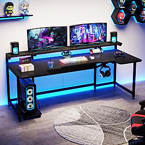 Tribesigns 74.8 Inch Gaming Desk, Extra Long U Shaped Computer Desk with Monitor Stand Shelf and CPU Stand, Black Gamer Desk for Home Office, Gaming