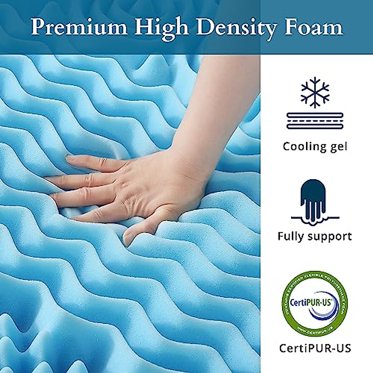 HUXMEYSON Foam Mattress Topper Queen, 7 Zone Cooling Mattress Topper with Gel Infused, Egg Crate Bed Topper Mattress Pad, CertiPUR-US Certified, 2 Inch (60 * 80 Inch)