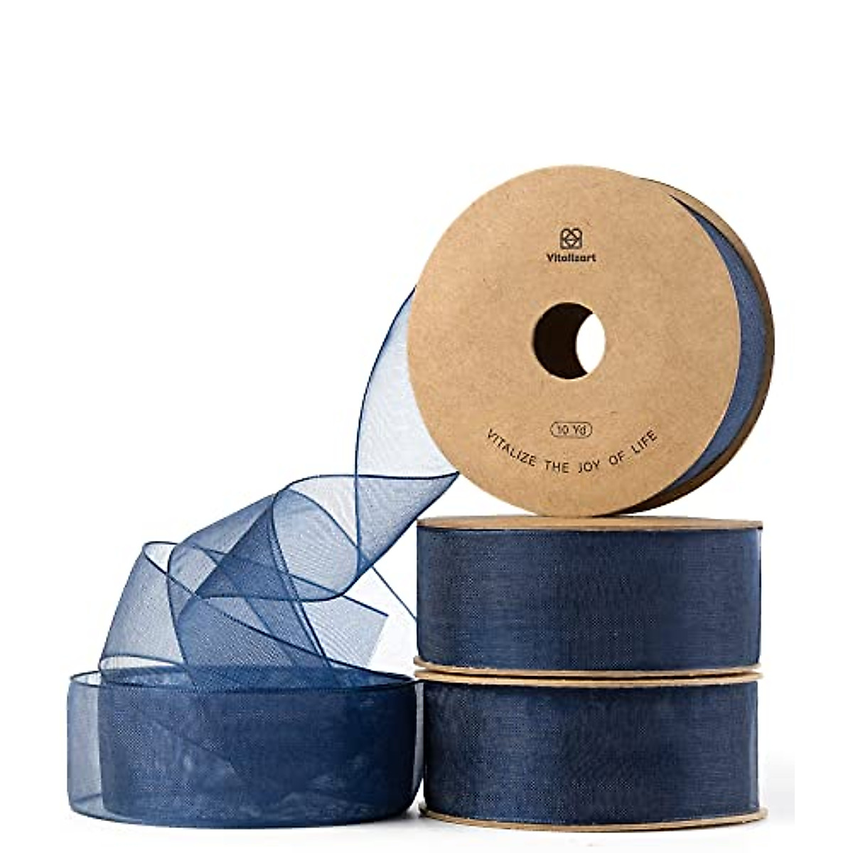 Vitalizart Navy Blue Ribbon Organza Sheer Ribbon 1 inch x 30Yd in Total Handmade Eco-Friendly Fabric Ribbons for Gift Wrapping Christmas Tree Crafts Bows Wedding Invitations Wreaths Wrap