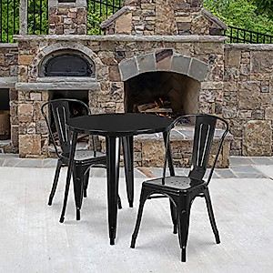 Flash Furniture Commercial Grade 30" Round Black Metal Indoor-Outdoor Table Set with 2 Cafe Chairs