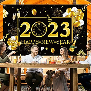 Large Happy New Year Banner 2023 New Year Decorations Happy New Year Backdrop for New Years Eve Party Supplies 2023 NYE Party Decorations