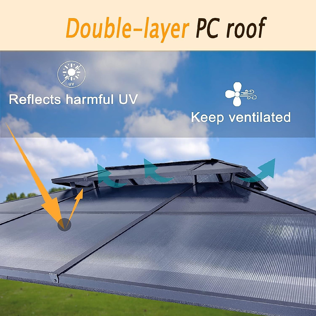 10'x13'Hard top Gazebo Patio Pavilion Double Room PC Roof Canopy Outdoor Aluminum Frame Permanent Metal Pavilion with Net and Curtain, Suitable for Backyard, Garden, Lawn (Grey)