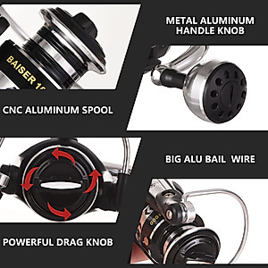 Fishdrops Fishing Reels Spinning, Lightweight Saltwater Spinning Reel High Speed Ultra Smooth Powerful with CNC Aluminum Spool Spinning Reels