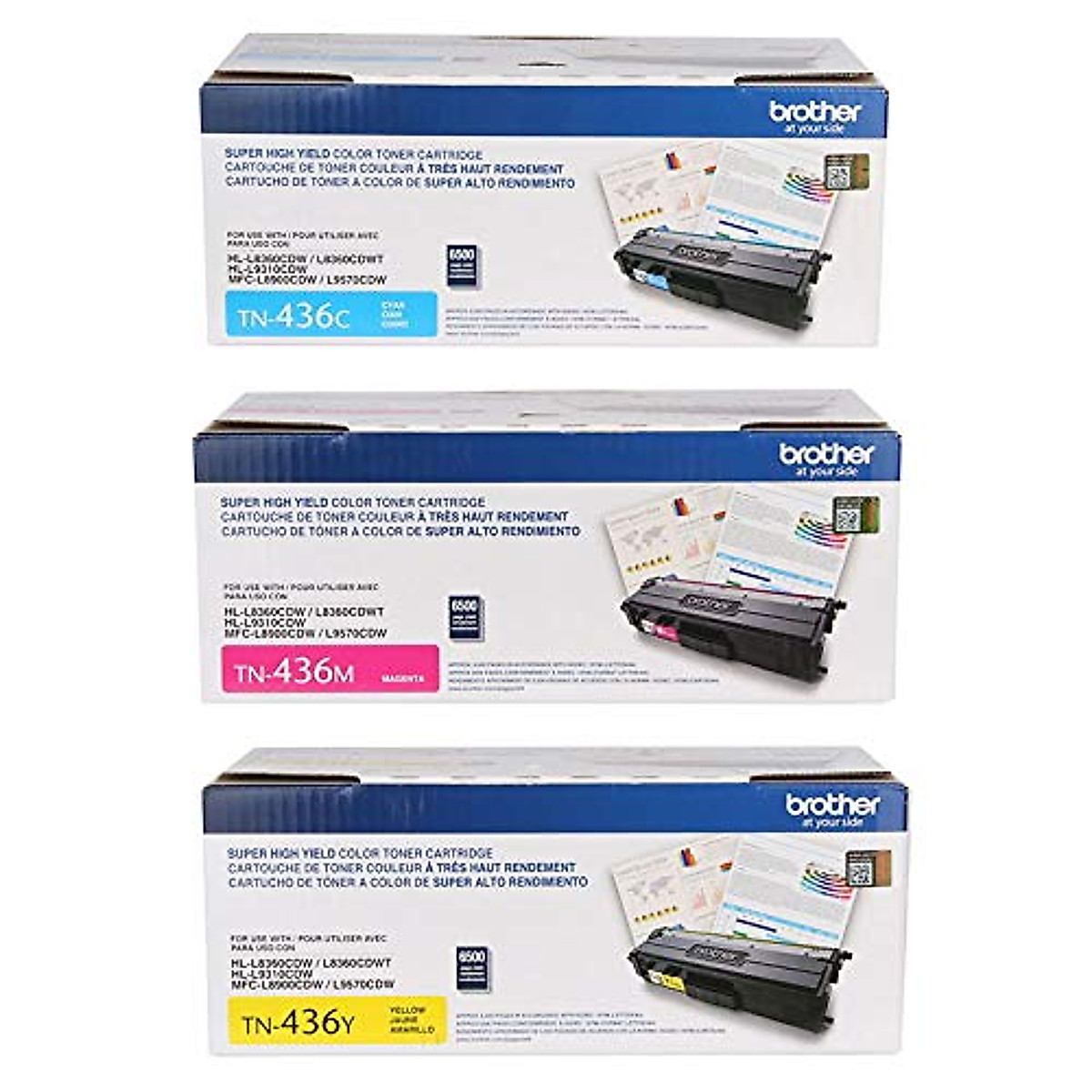Brother Genuine Super High Yield Cyan, Magenta and Yellow Toner Cartridge Set, TN436C, TN436M, TN436Y