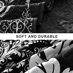 Black Quilt Set King Size, Boho Damask Bedspread Coverlet Set Soft Lightweight Microfiber Bedding Set 3 Pieces for All Season (104"x90")