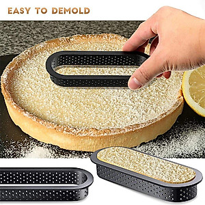 8pcs Oval Tart Ring Mousse Circle Tart Ring Round Cake Molds Cake Rings Mousse Mold Cake DIY Baking Mould Tool Perforated Ring Non Stick Bakeware(Black-Oval)