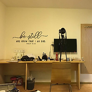 Be Still and Know That I AM GOD - Psalm 46:10 - Bible Verse Wall Decal Scripture Quotes Décor Religious Inspirational Words Art Handwriting Stickers Carved Pure Black Vinyl Separated Letters