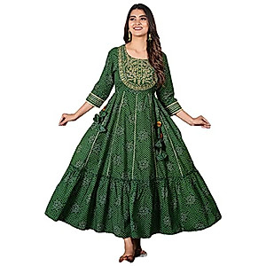 Cotton Anarkali Indian Kurti For Women Pakistani Wedding/Party Wear Designer Style Anarkali Suit for Womens (GREEN-XL)