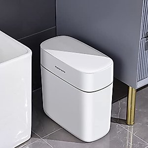 Garbage Can with Lid for Bathroom, JOYBOS Small Trash Can with Press Type Cover, Slim Narrow 14L Waste Bin, Suit for Bedroom, Laundry, Office, Kids Room, Living Room