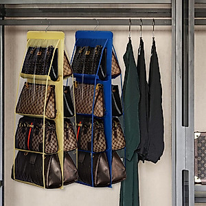 Lirex Handbag Hanging Purse Organizer for Closet, 8 Pocket Handbag Storage Organizer Hanger Oxford Cloth Closet Organizer for Family Closet Bedroom, Foldable and Universal Fit, Blue