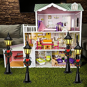 Christmas Mini Street Light Models, 4 Pcs Mini Street Lamp Dollhouse Streetlight Models, Miniature Christmas Village Pathway Lantern Post for DIY Micro Landscape Fairy Garden Accessories