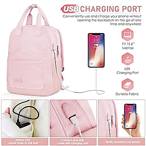 ZOMFELT Casual Laptop Backpack for Women, 15.6 inch Laptop Bag with USB Charging Port, Lightweight College Backpack for School, Daily Backpack Travel Work Backpack for Women, Men, Girls, Pink