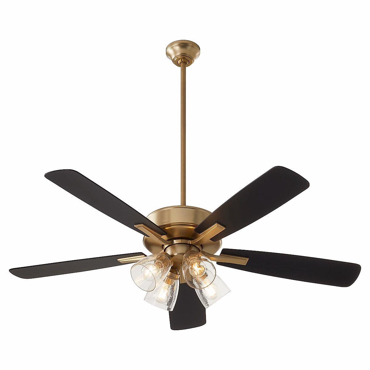 Quorum International 4525-2480 | 52 Inch Five Blade LED Four Light Ceiling Fan | 3 Speed Reversible Motor | Aged Brass Finish with Walnut Blades | Reversible Blades (Matte Black) | Clear Seedy Shade