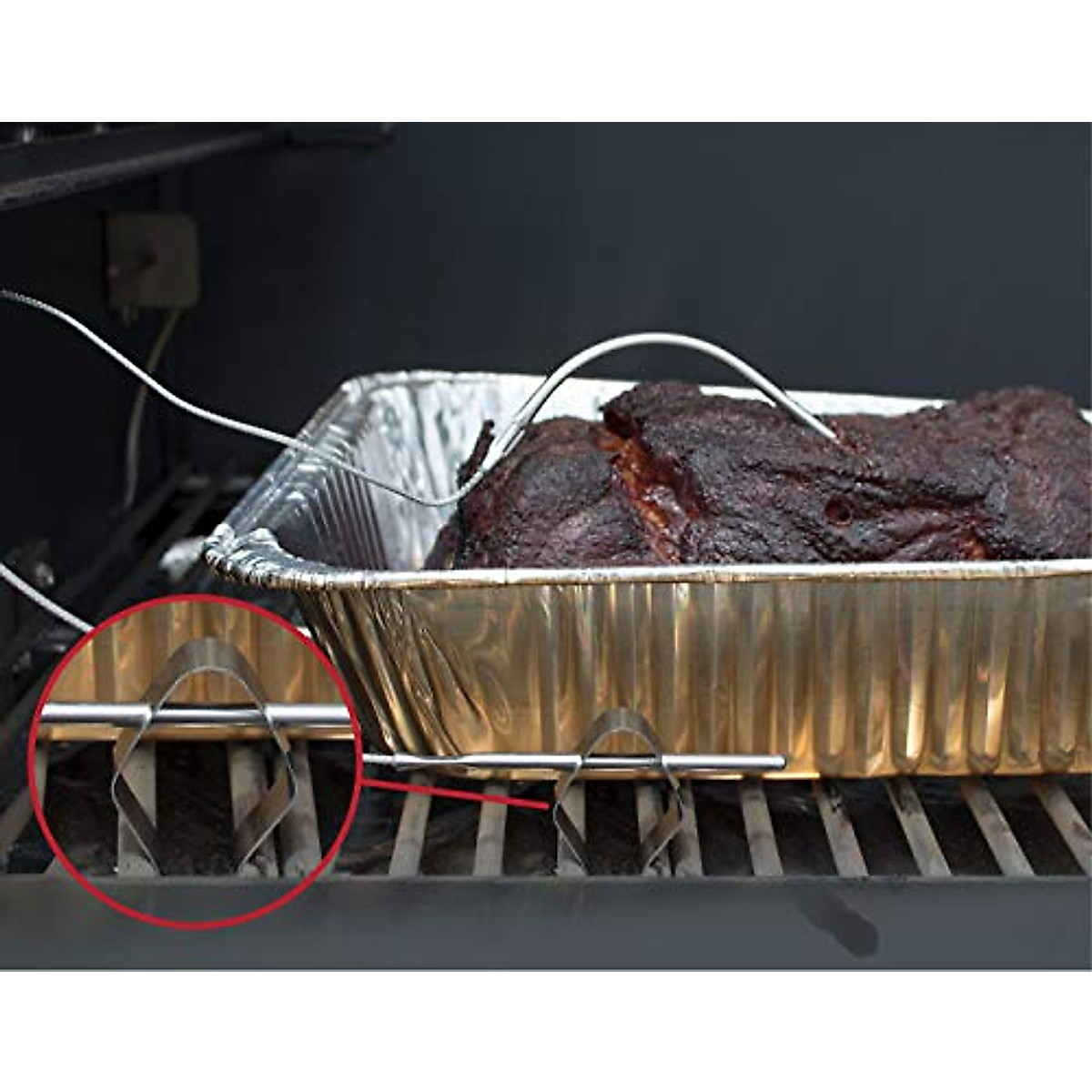 BBQ Butler Meat Thermometer Probe Holder - Temp Probe Clip - Barbecue Clip -Single Hole A-Style Design - Ambient Thermometer Temperature Readings for Smokers/Grills/Ovens - 2 Clips