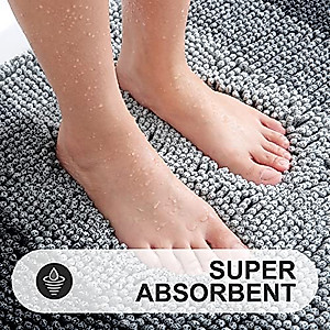 OLANLY Bathroom Rug, Extra Soft Chenille Thick Absorbent Shaggy Mat, Non-Slip Machine Wash Dry Plush Bath Mats for Bathroom, Tub and Shower (36 x 24 Inch, Black)