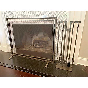 Pilgrim Home & Hearth 18251 Sinclair Single Panel Fireplace Screen, Natural Iron 39”W x 31”H, 21 Lbs