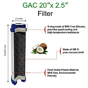 Standard Whole House Coconut Shell Granular Activated Carbon Water Filter 20” x 2.5” Fits 20” x 2.5” Housings. Remove Chlorine and Bad Odor. Compatible with EP-20, HX-CB-25-2010, F3WCB32 Pack of 2