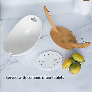 Fruit Basket/Bowl Wood Base Chic Ceramic Dessert Plate Organizer Fruit Dish Home Decor For Party, Family Dinner, Fruit Bowl for Kitchen Counter