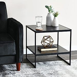 Household Essentials Black Oak Square Side Table with Shelf
