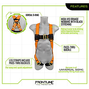 Frontline 100VMB Combat™ Economy Series Full Body Harnes (Universal) | OSHA and ANSI Compliant | Full Body Harness | Back d-ring | 3 points of adjustability | OSHA & ANSI Compliant