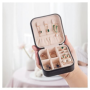 ZPROW Travel Jewelry Case, Mini Portable Jewelry Travel Boxes, Small Jewelry Organizer for Rings, Earrings, Pendants, Watches, Necklaces, Lipsticks Organizer Storage Holder Case (Black)