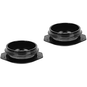 Angoily Korean Stone Bowl with Tray, 2Pcs Clay Pot for Cooking Ceramic Stew Pots No Lid, Korean Cookware Vintage Kitchen Supply Simmer Pot for Stove (12.2X12.2X7cm)