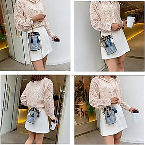 Anopo Womens Straw Shoulder Bag Embroidered Tassel Ethnic Travel Crossbody BOHO Purse Summer Beach Bohemian Handbag Tote for Girls Bucket Blue