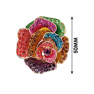 NYFASHION101 Women's Evening Gala Bridal Prom Wedding Stone Stud Rose Petal Fashion Stretch Ring, Multi/Gold-Tone