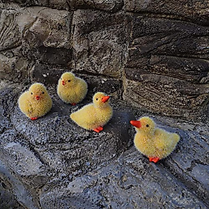 CORIETTA (4 Pack Adorable Simulated Plush Ducky & Hen Polyresin Statue Garden Sculptures Perfect Yard Art Gift Ornament Also can be Easter Decor for Home Garden, Courtyard, Lawn, Walkway