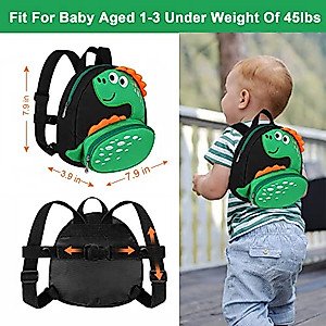 Accmor Toddler Backpack Harness with Safety Leash, Cute Dinosaur Harnesses with Kids Anti Lost Wrist Link, Mini Child Schoolbag with Wristband Tether Strap and Protection Leashes for Baby boys (Black)