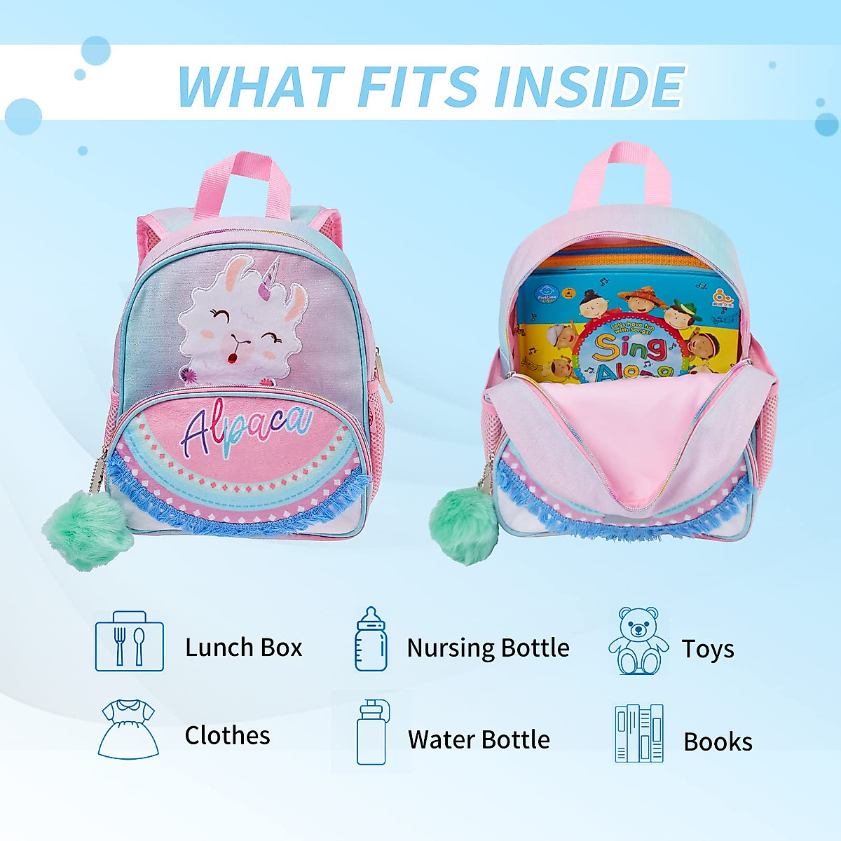 VICKNIY Girl Preschool Backpack for Age 2-5, Toddler Kids Pink Backpacks, Alpaca Sheep Backpack Small Kids Backpacks, Cute Kindergarten Backpack for Girl